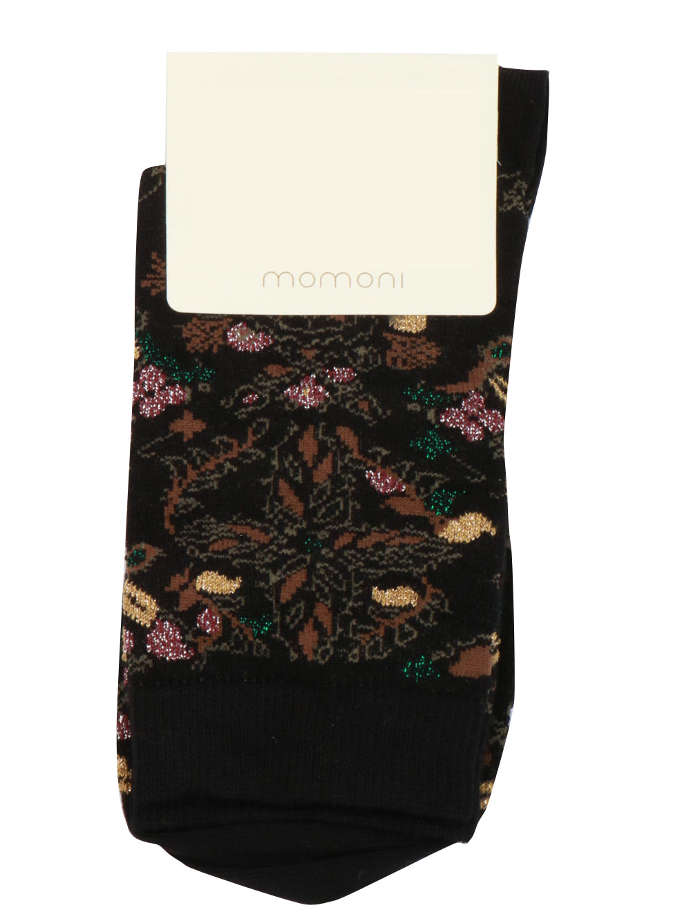 MOMONÌ Calzini Arthur in Cotone Neri con Fantasia Floreale e Lurex ...